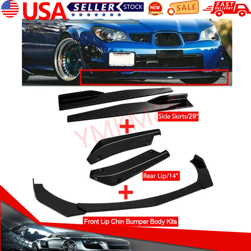 8PCS Universal Glossy Black Front Bumper Spoiler Body Kit / Side Skirt ...