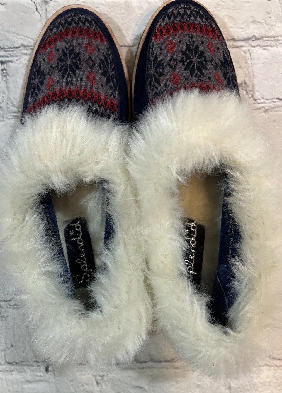 Splendid Slippers Size 6.5 House Shoes Faux Fur Blue Nordic SUEDE ...