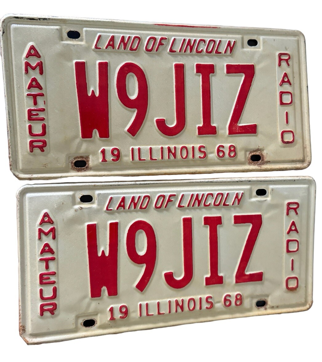 1967 Illinois AMATEUR RADIO License Plate Pair W9JIZ | eBay