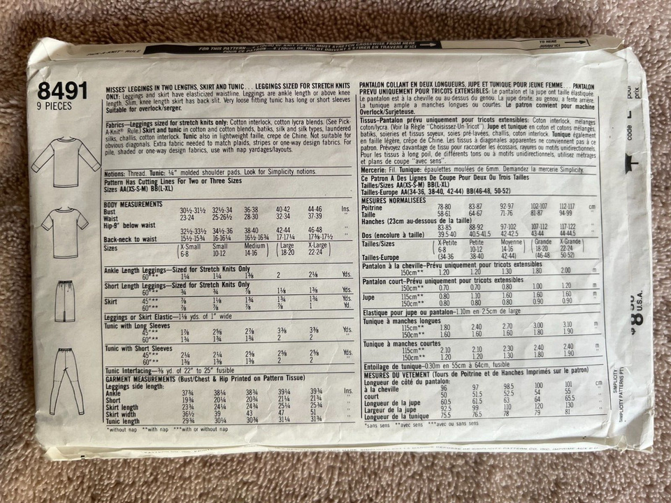 Simplicity CUT PATTERN ~ 8491 ~ Size 40-46 ~ ~ ~ ~ ~ Listing MP46 | eBay