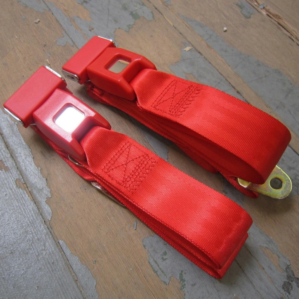Two Point Red Lap Seat belts PAIR hot street rat rod parts accessories ...