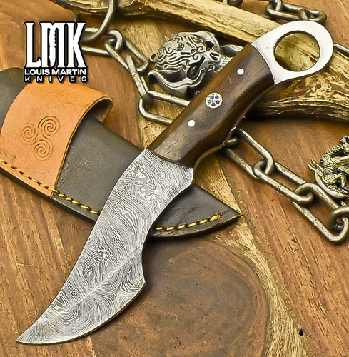 LMK Hand Forged Skinner Knife Twist Damascus Walnut Wood Hiking ...