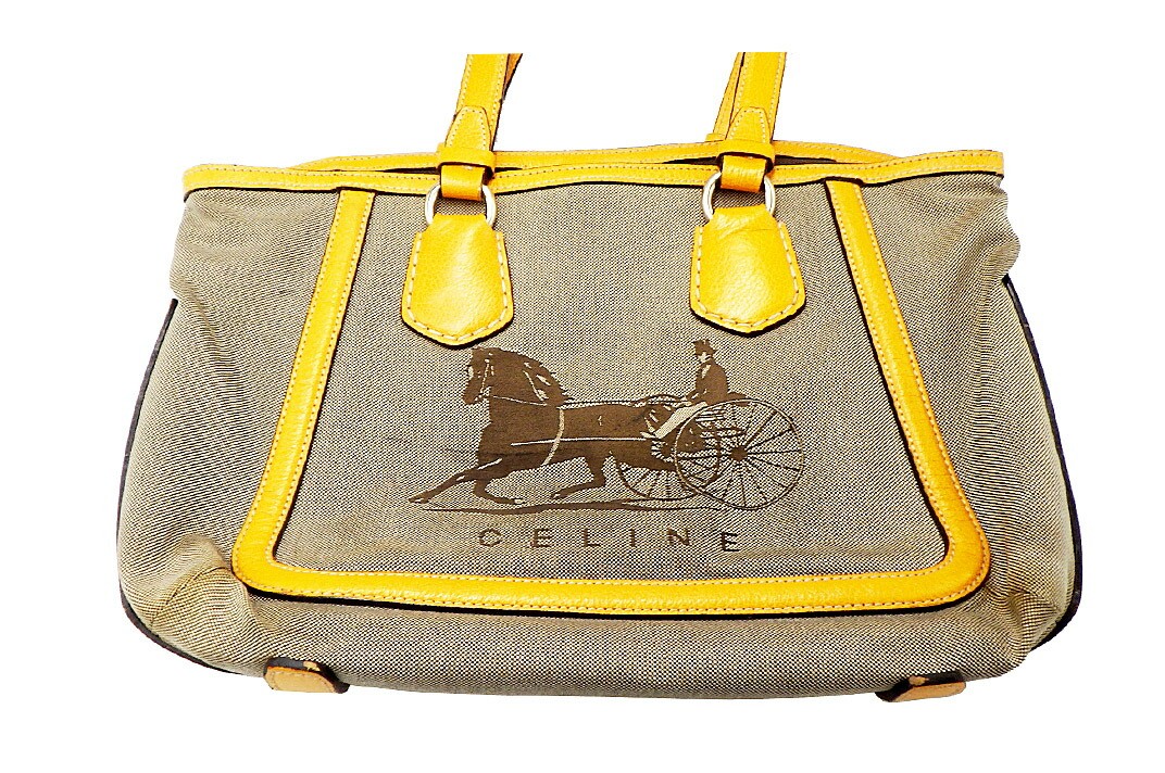 Celine Old Canvas Tote Bag Carriage Pattern Vintage Y… - Gem