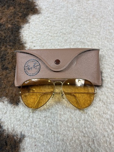 1980's 52-14 VINTAGE B&L RAY BAN YELLOW LENS AVIATOR SUNGLASSES *check ...