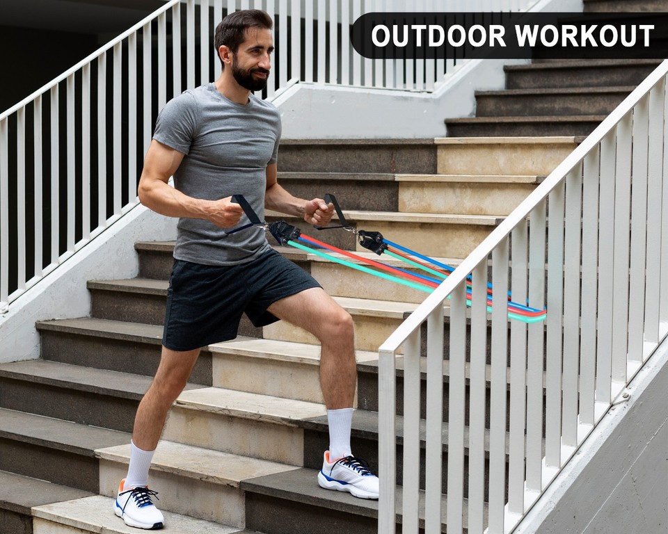 Resistance Band Set - Short & Long Stackable Exercise Bands for Fitness ...