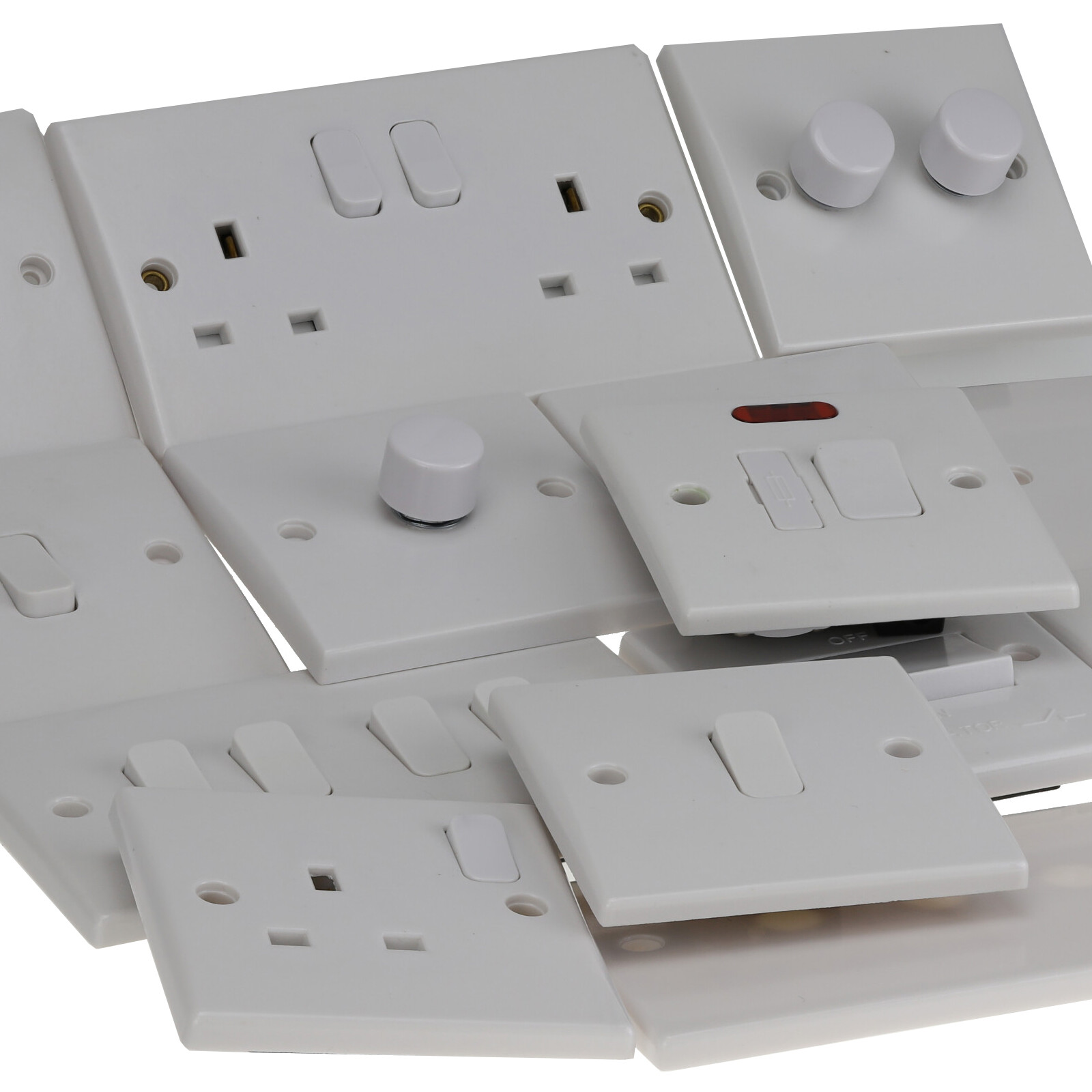 Curved White Light Switch/Power Sockets/Fuse Spurs/Blanking/Dimmers ...