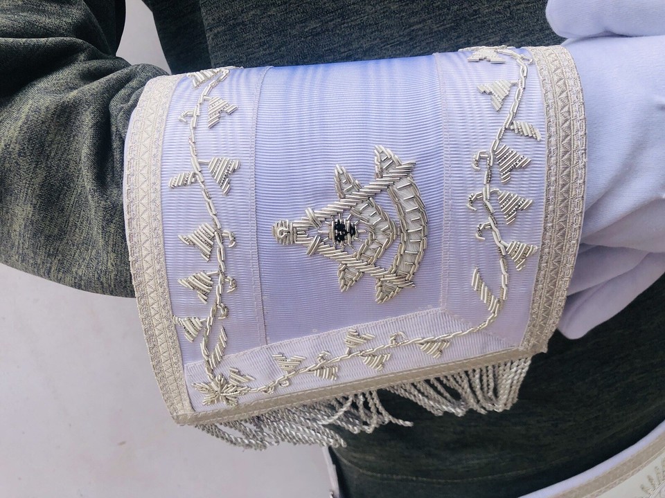HAND EMBROIDER MASONIC PAST MASTER APRON,CUFFS AND COLLAR WHITE -HSE | eBay