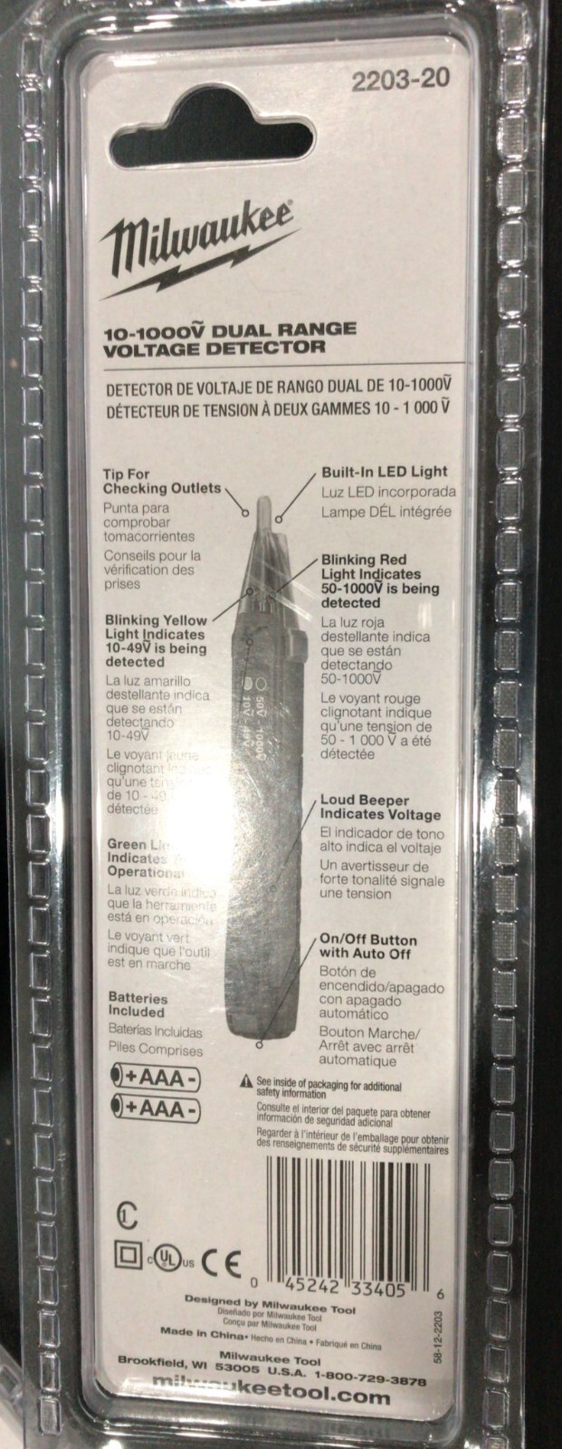 Milwaukee 2203-20 10-1000V Dual Range Voltage Detector - Red for sale ...