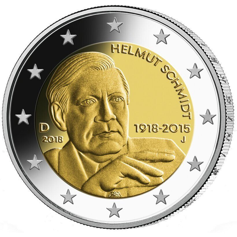 2018 Germany 5 x €2 Euro UNC Coin Helmut Schmidt 100 Years All 5 Mints ...