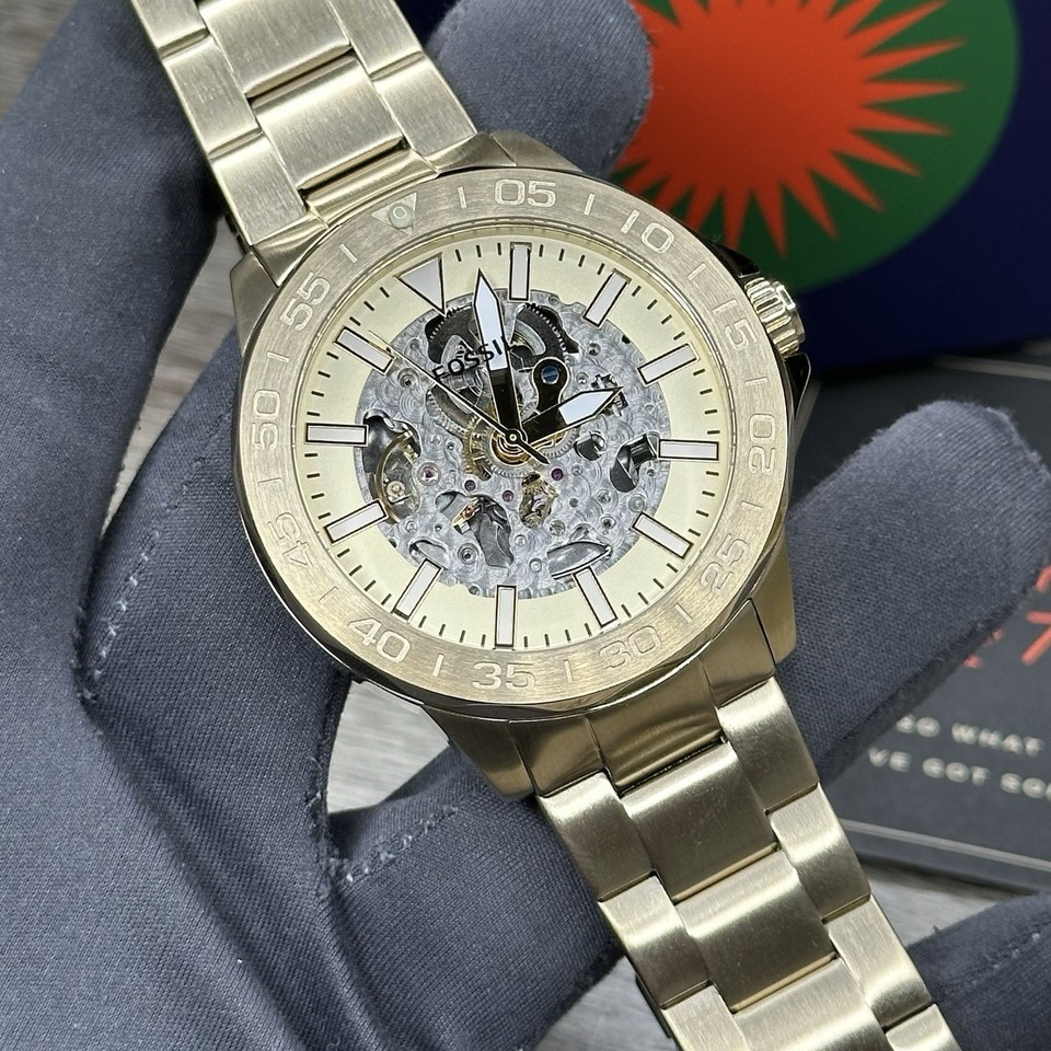 NEW AUTOMATIC Fossil Bannon Gold Steel Skeleton Men's Watch BQ2680 | eBay
