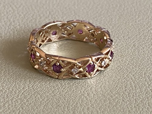 14K Solid Yellow Gold GIVENCHY Ruby & Diamond Eternity Ring Size 8.0 | eBay