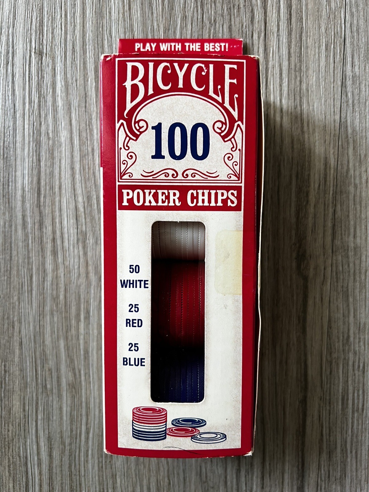 Vintage Bicycle Chips Set Of 100 Poker Chips - 50 White, 25 Red, 25 ...