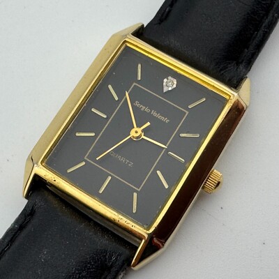 Sergio Valente Quartz Watch Women Gold Tone Black Rectangle Diamond New ...