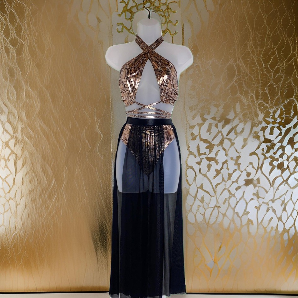 New Large 4 pc Medusa Skirt Crown Metallic Halloween Costume Set Hydra ...