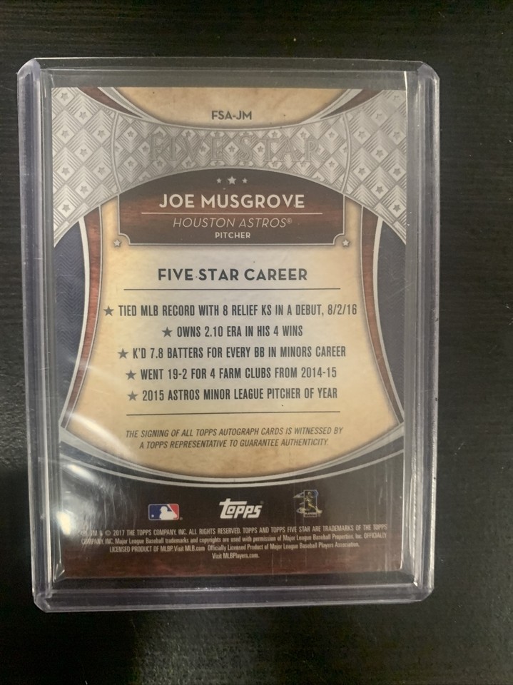 2017 Topps Five Star Autograph Joe Musgrove *ROOKIE* *ON CARD AUTO ...