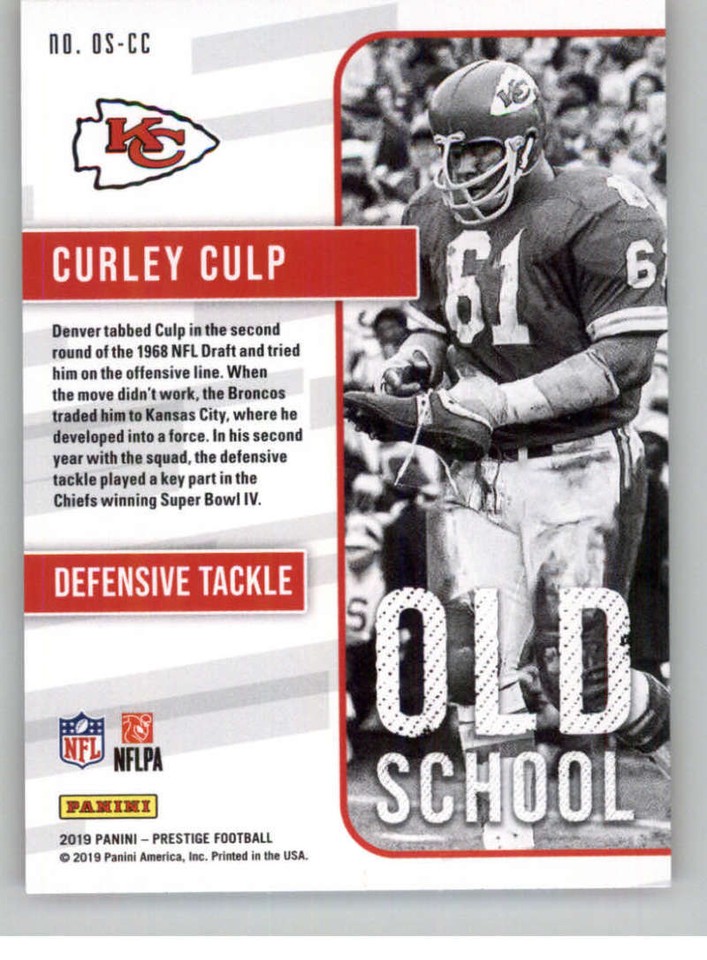 2019 Panini Prestige Old School #14 Curley Culp Kansas City Chiefs Card ...