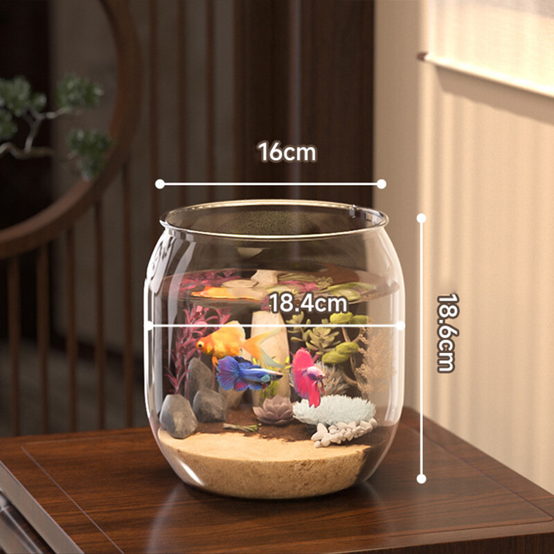 Plastic Round Fish Bowl Desktop Clear Aquarium Fish Box Transparent ...