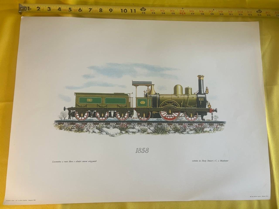 1964 Large Art Print TRAIN 1858 LOCOMOTIVE by Sharp Stewart Manchester ...