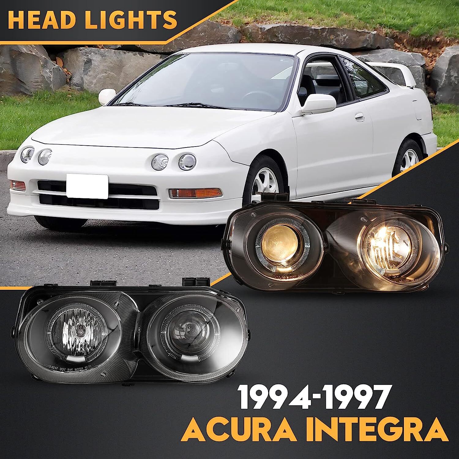 PAIR Headlights 1998-2001 For Acura Integra Projector Front Headlamp ...