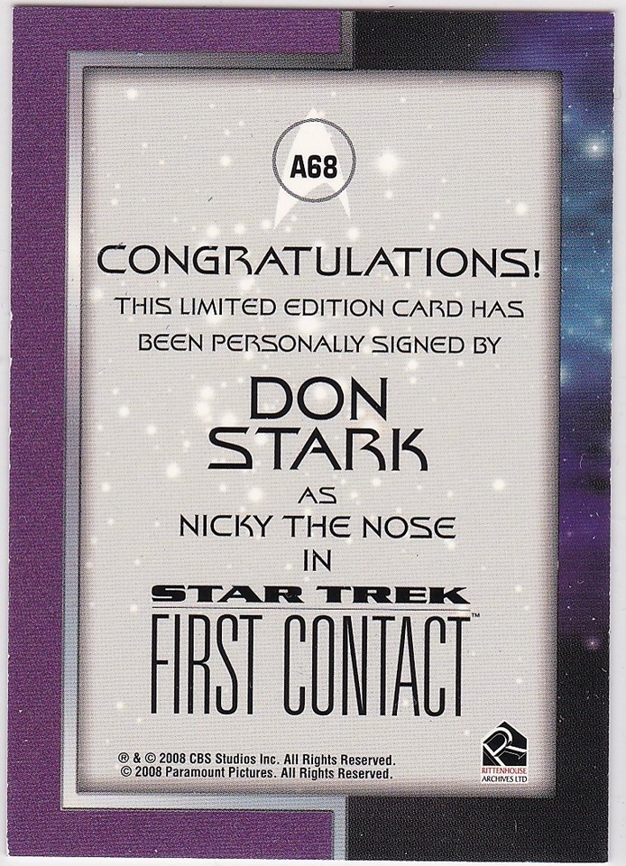 STAR TREK MOVIES IN MOTION A68 DON STARK NICKY THE NOSE AUTOGRAPH THAT ...