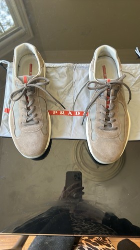 Prada Americas Cup Sneakers Men 7-1/2/US 81/2 Suede Tan Silver Neoprene ...