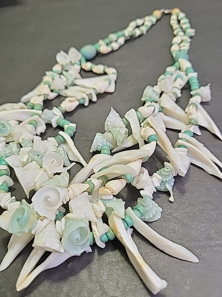 Statement Multi Clam Seashells & Turquoise Colored Beads Layered ...