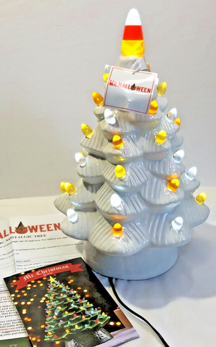 Mr Halloween Ceramic Haunted Tree White Candy Corn LED Lighted Mr ...