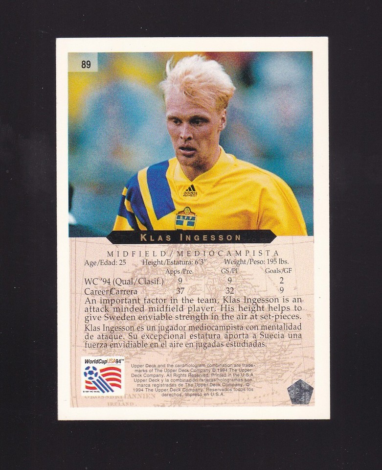 1994 Upper Deck World Cup Klas Ingesson #89 Sweden | eBay