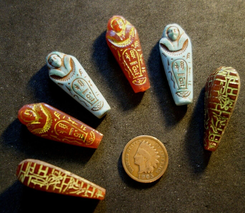 6 Vtg Egyptian Revival Max Neiger Czech Glass PENDANTS BEADS PHARAOH ...