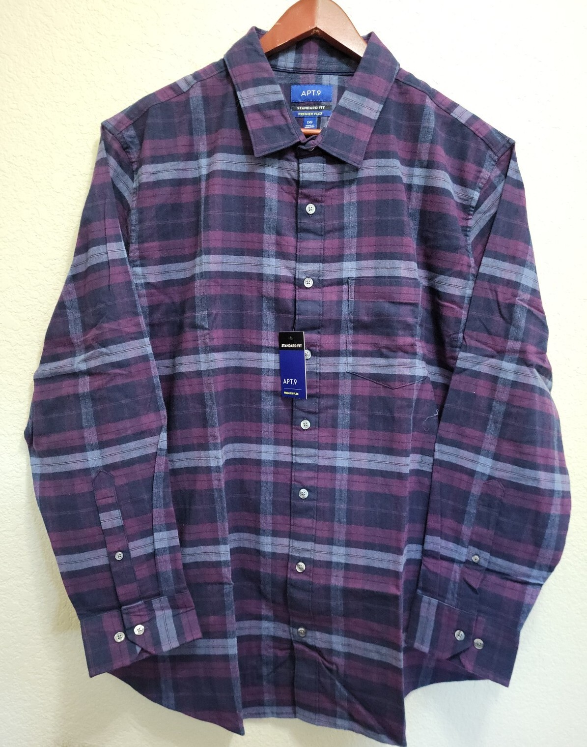 APT.9 Premier Flex Shirt Mens Size 1XB Purple Plaid Long Sleeve Button ...