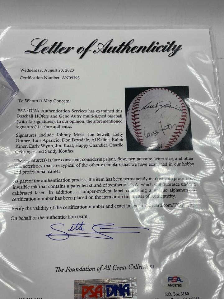 Baseball Signed by Gene Autry + 12 MLB Hall of Famers w/ Sandy Koufax ...