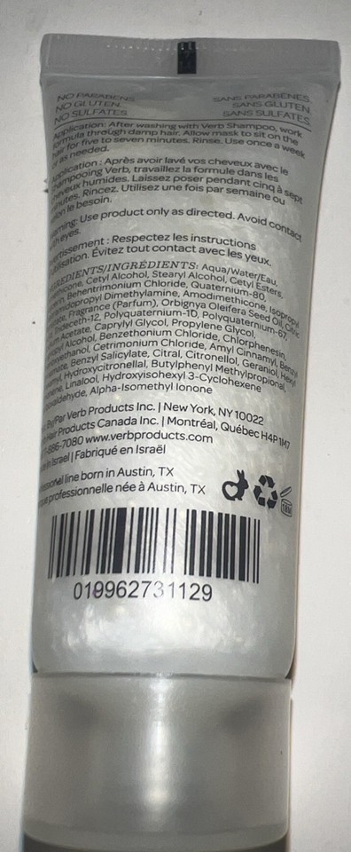 VERB Manage & Restore Hydrating Mask .67 fl oz/19g Travel Size NEW ...