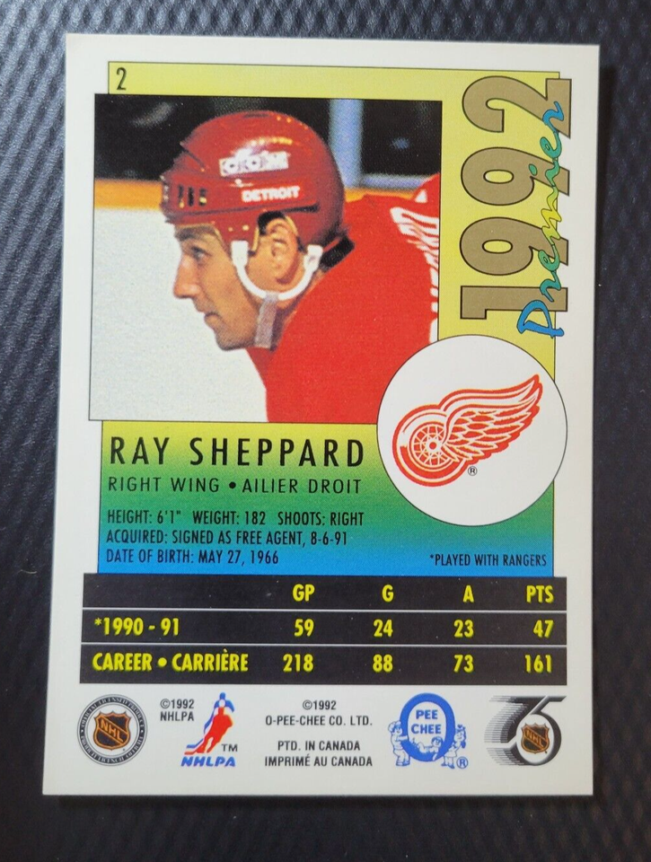 1991-92 O-Pee-Chee Premier RAY SHEPPARD Detroit Red Wings Hockey NHL ...