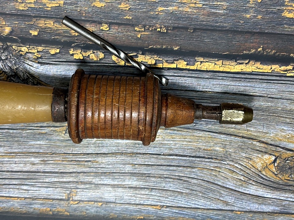 Vintage Archimedes Spiral Hand Push Drill Wood Working Tool Bow Hand ...