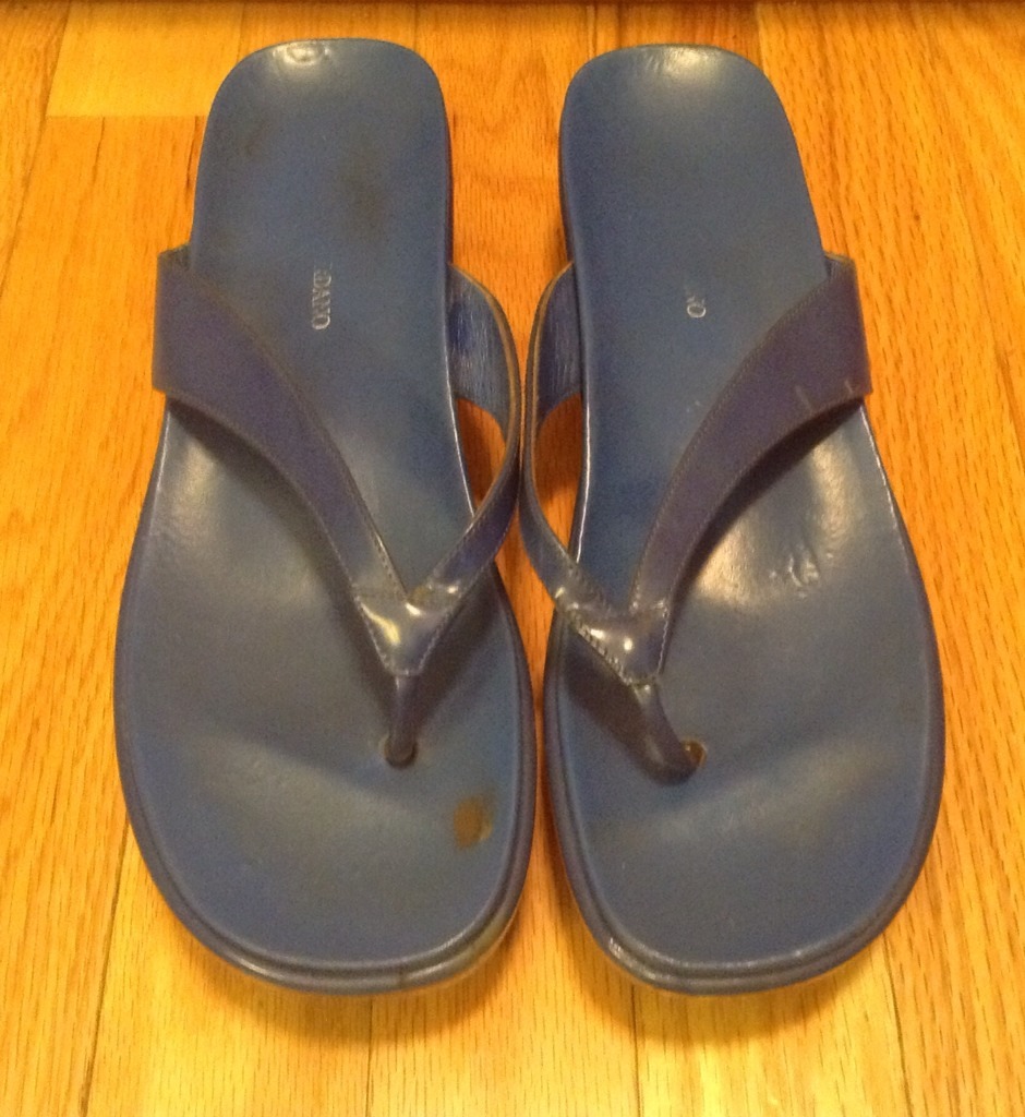 Italian made blue patent leather platform flip flops.… - Gem