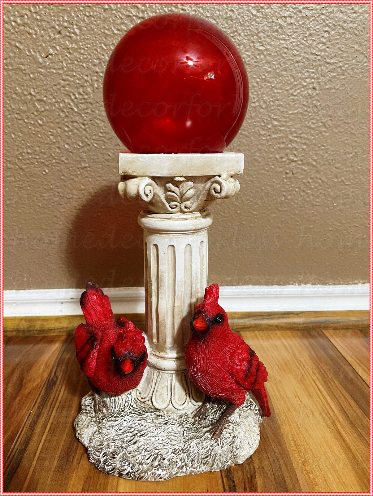 Solar LED Cardinal Gazing Ball Column Garden Statue Outdoor Light Yard ...