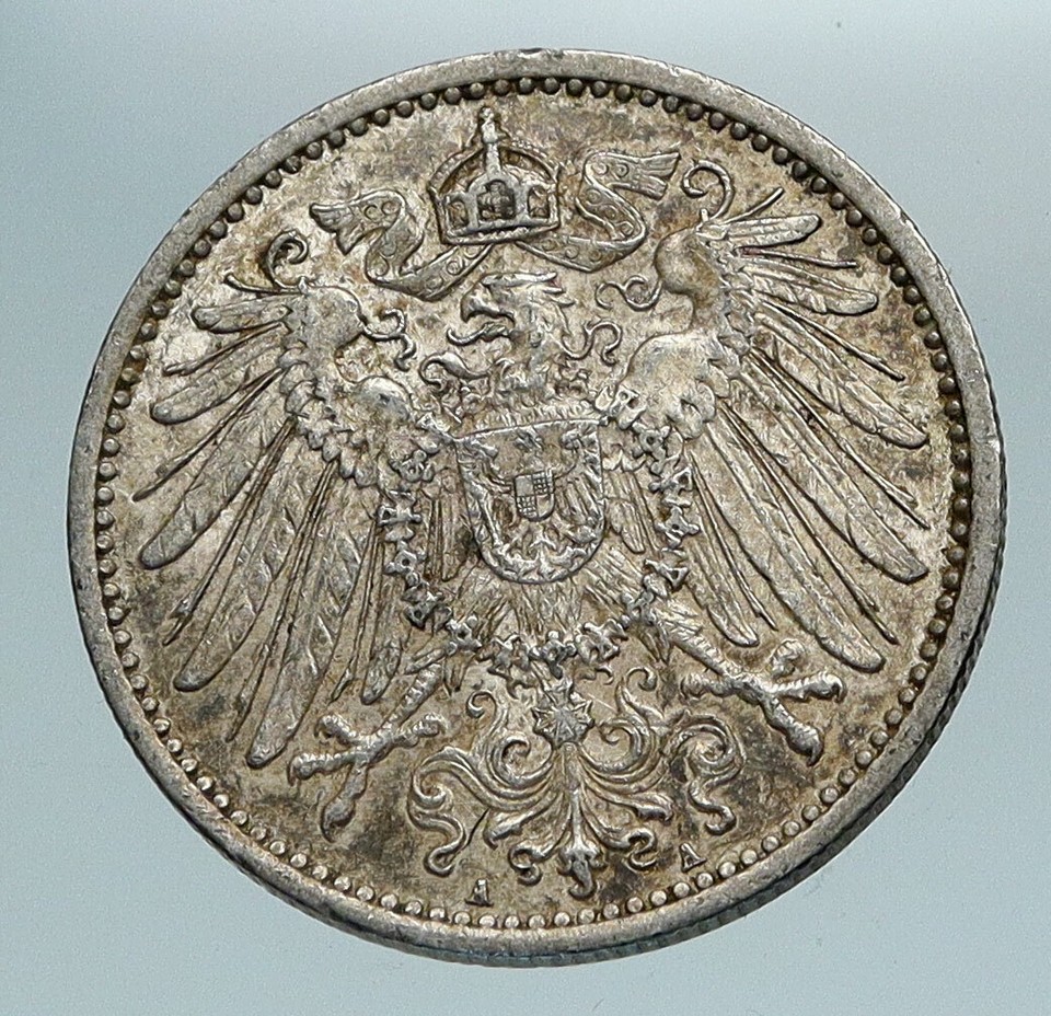1907 A GERMANY WILHELM II Antique Eagle German Empire Silver 1 Mark ...