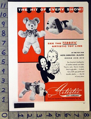 1958 ARTISTIC PLUSH STUFF TEDDY BEAR DOG ANIMAL BABY PHILADELPHIA TOY ...