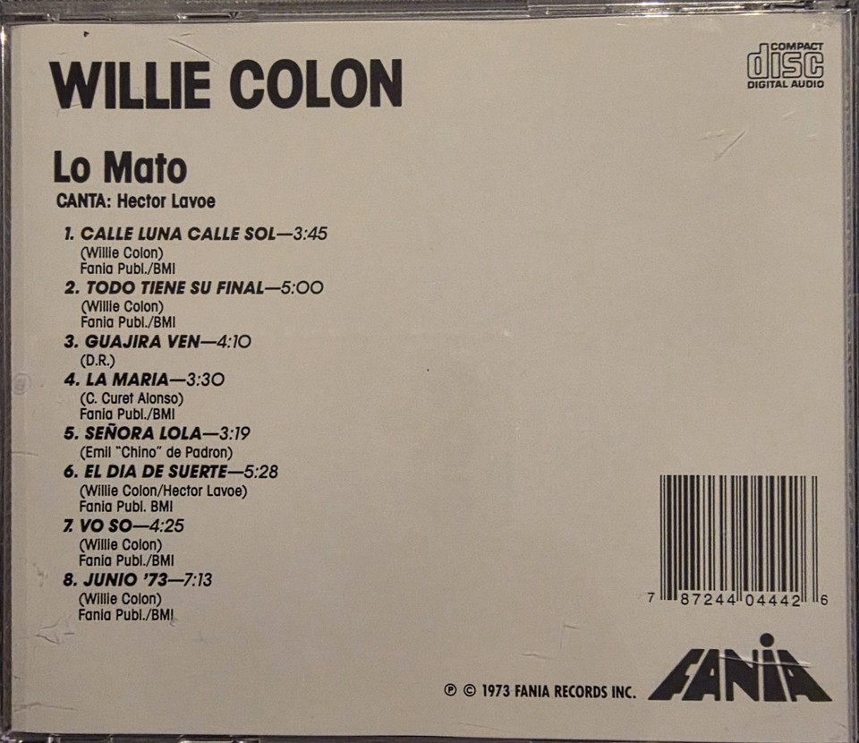 WILLIE COLON CANTA HECTOR LAVOE LO MATO FANIA FIRST PRESSING CD ...