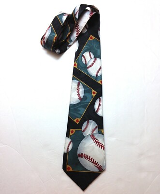 vtg BASEBALL NECK TIE ball & diamond 90s retro big logo summer sports ...