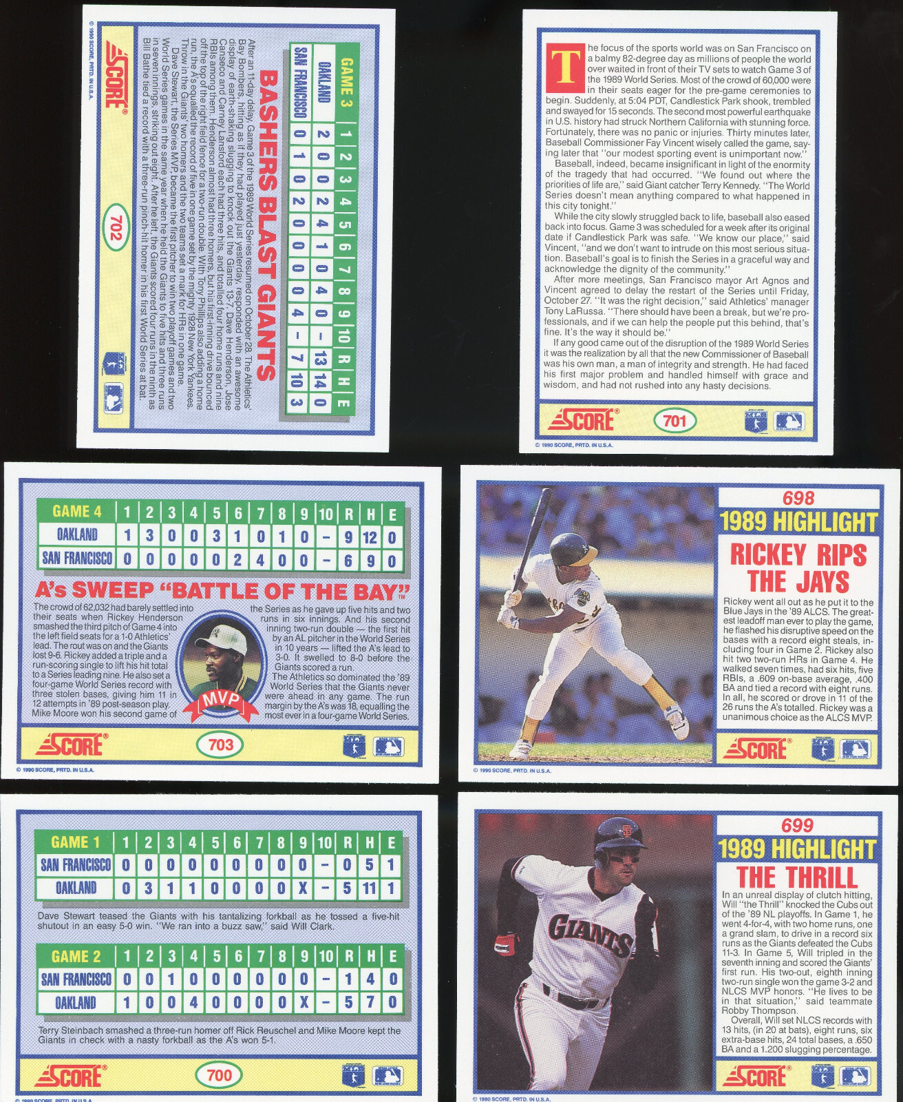 1990 Score Dream Team + HOFers + World Series Complete Set - 19 Total ...
