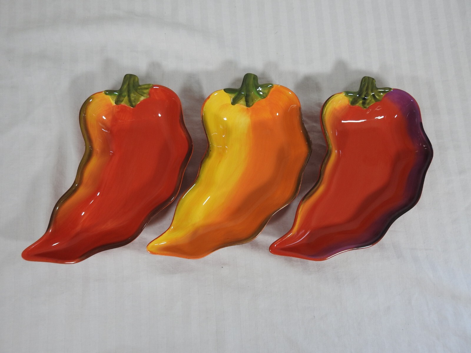 Set of 3 CA Clay Art Chili Pepper Serving Dishes. Red, Yellow, Orange ...