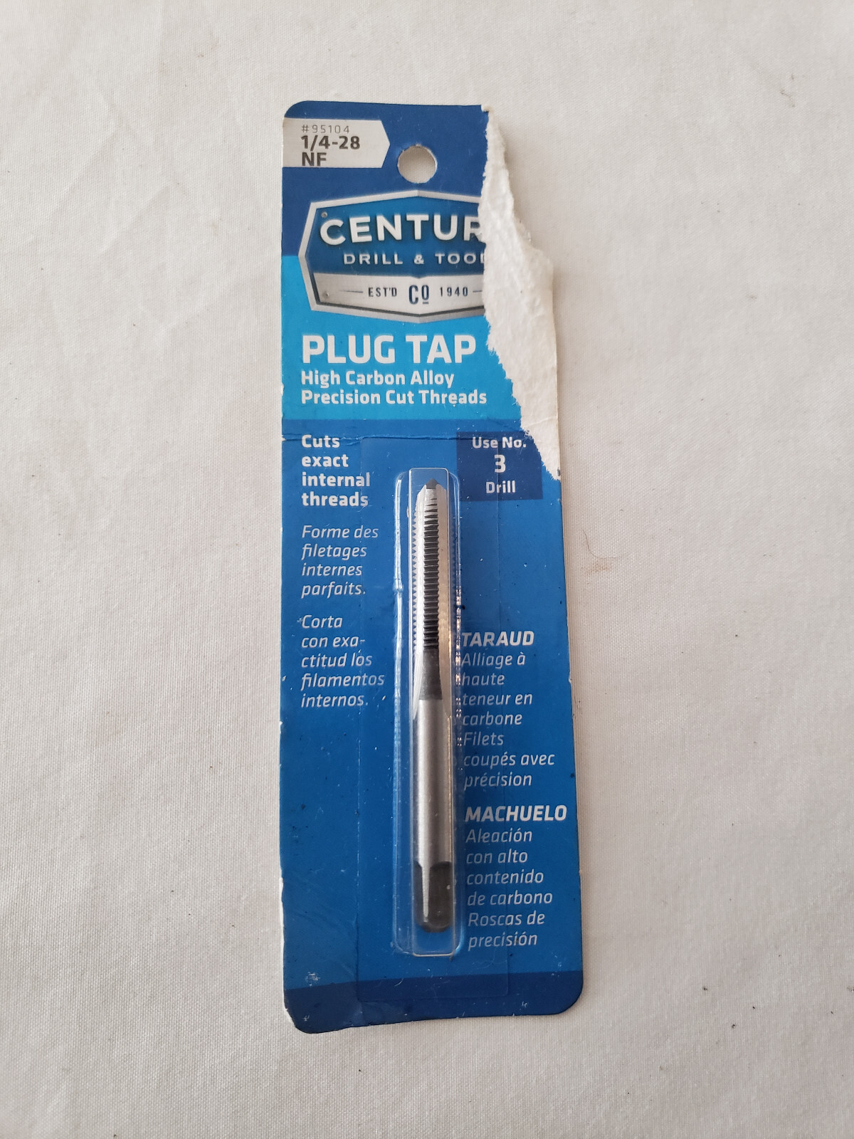 Century Drill 95104 PLUG TAP 1/4-28 NF HIGH CARBON ALLOY PRECISION CUT ...