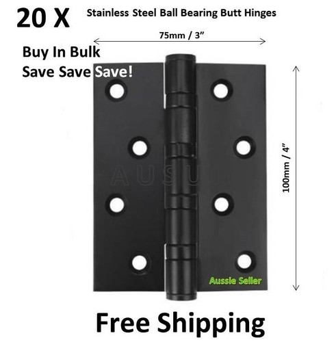 20 X Black Stainless Steel 4" x 3" 100mm x 75mm Butt Door Hinges Bulk ...