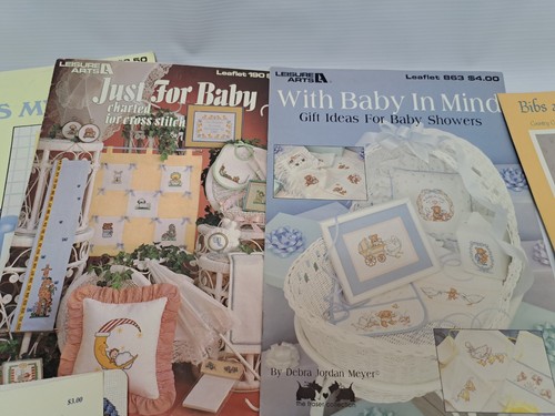 Large Lot 15 Baby Themed Cross Stitch Patterns Birth Sampler Bibs ...