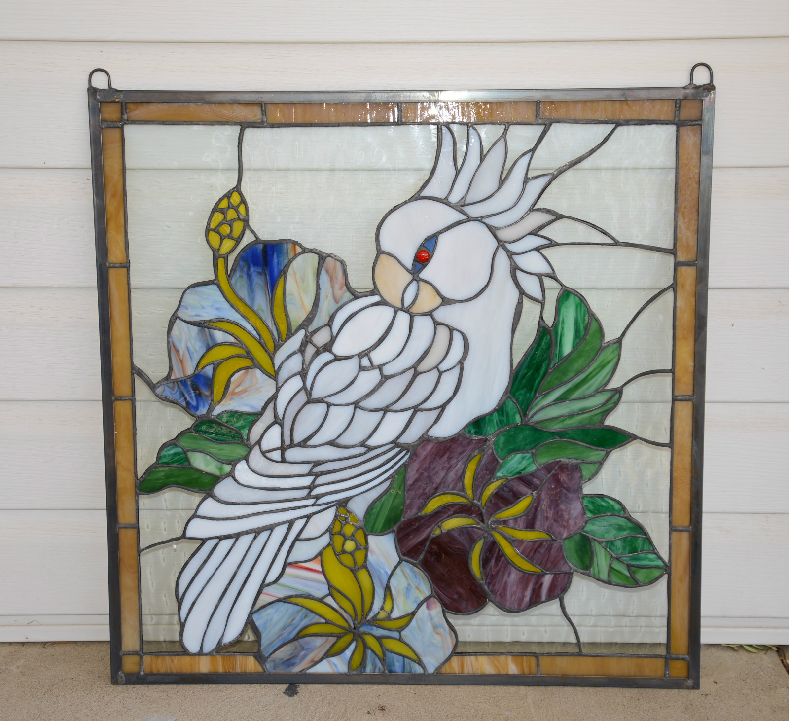 Tiffany Style stained glass window panel Parrot White Cockatoo Bird ...