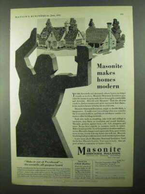 1931 Masonite Structural Insulation Ad - Homes Modern | eBay UK