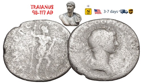 Ancient Roman Empire Coin Silver Denarius Trajan 98 - 117 AD Authentic ...