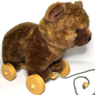 Vintage 1986 APPLAUSE Plush 9 inch Stuffed Brown Bear Wooden Wheels ...
