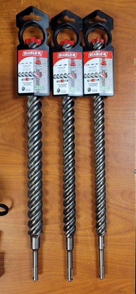 New! Diablo 7/8", 1", 1-1/8"x16"x18" Concrete w/Rebar SDS-Plus 4-Cutter ...